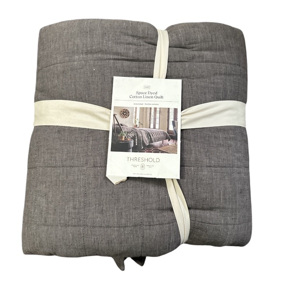 Threshold | Bedding | King Space Dyed Cotton Linen Quilt Dark Grey ...